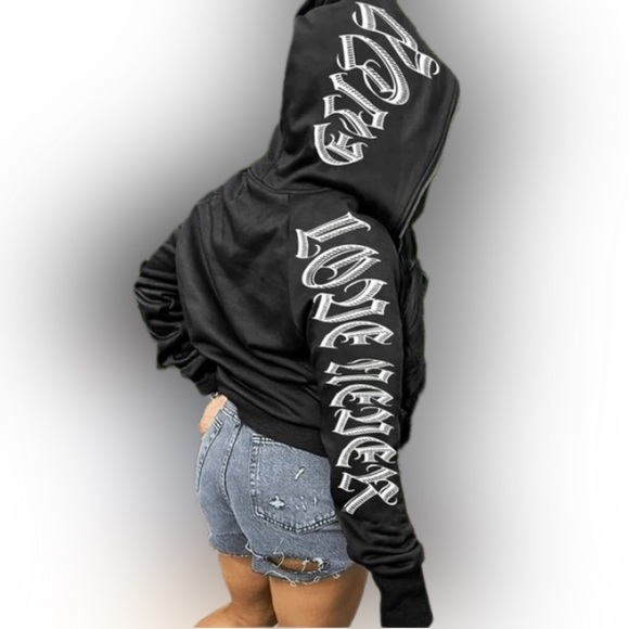 Jackets & Coats | Hooded Collar Letter Decor Jacket | Poshmark